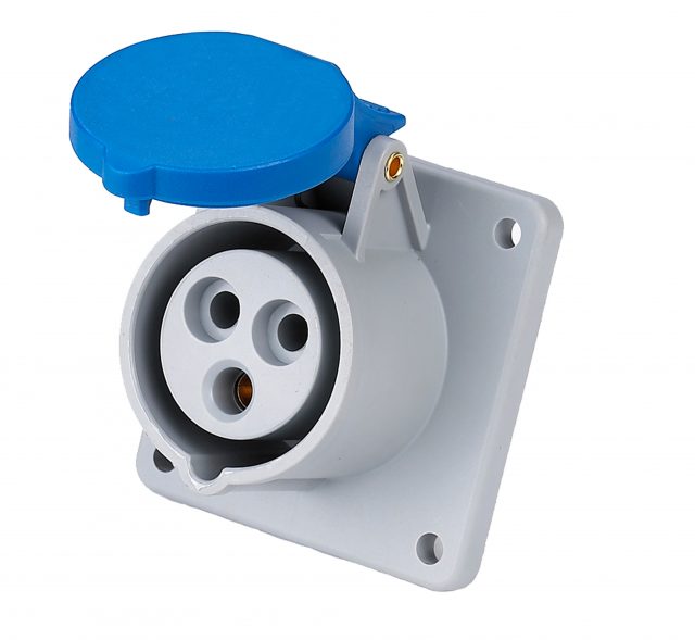 Panel Mounted Socket 16A 3P 230V IP44 Blue - Concordia Technologies