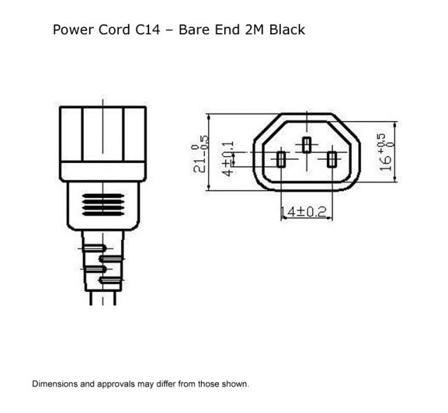 IEC Plug to Bare Ends Straight 2m Black - Concordia Technologies